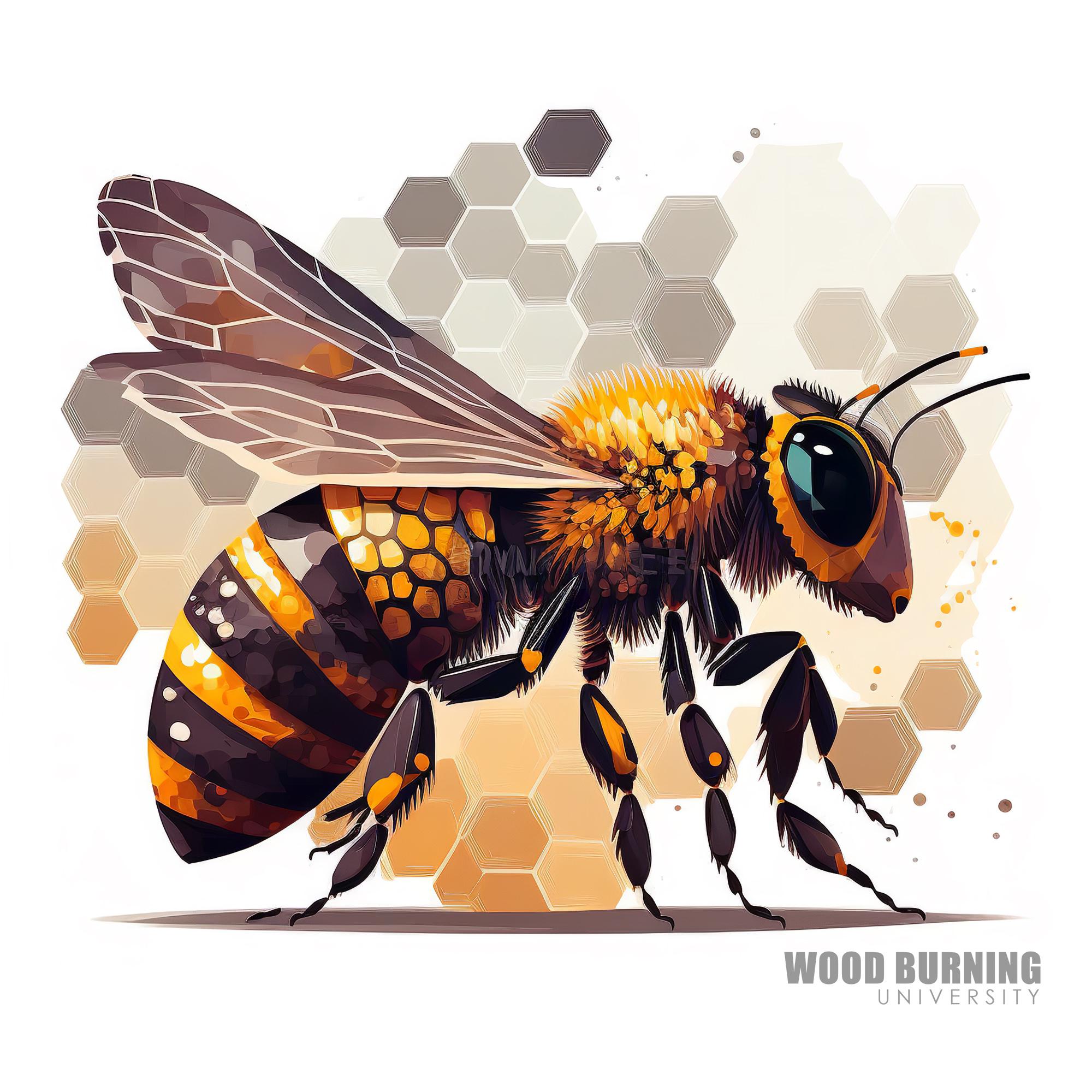 Bee Wood Burning Pattern – Realistic Pyrography Design, Honeycomb Art ...