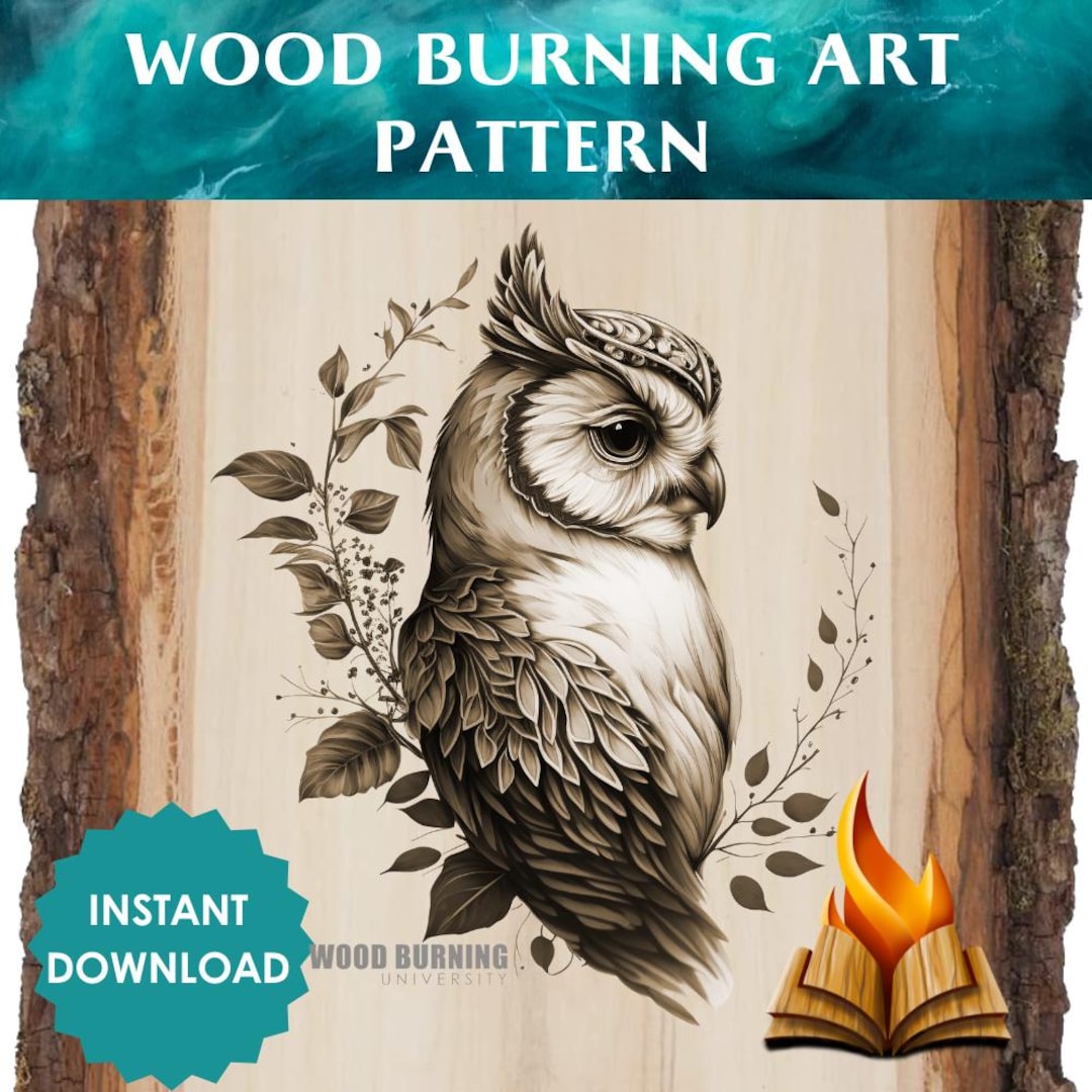 Elegant Owl Wood Burning Pattern – Intricate Pyrography Design, Floral ...