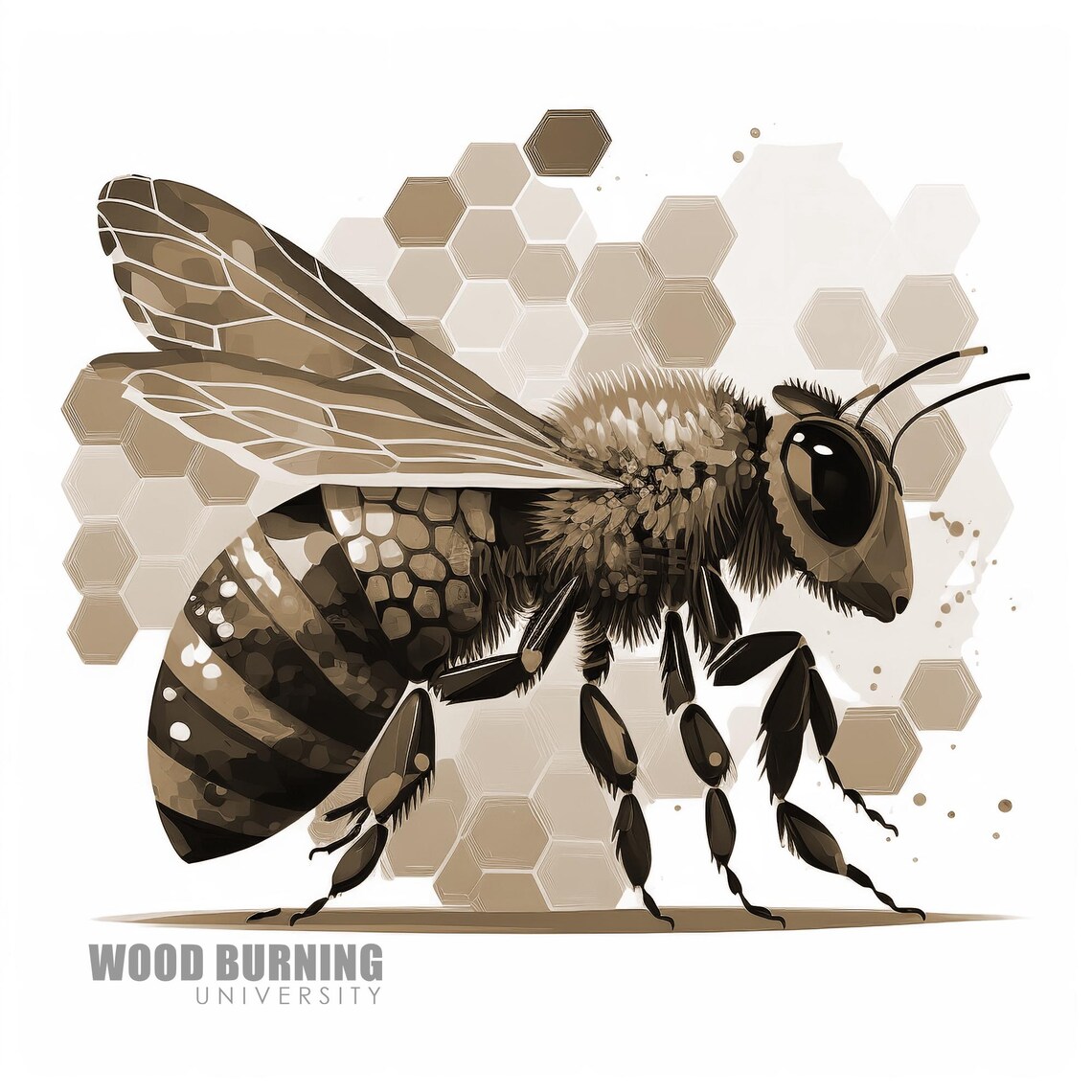 Bee Wood Burning Pattern – Realistic Pyrography Design, Honeycomb Art ...