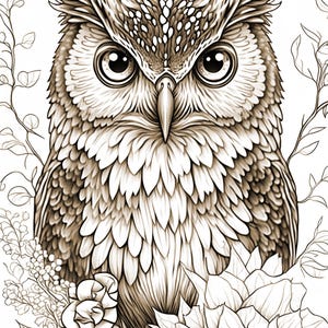 Owl and Flowers Pyrography Pattern – Detailed Wood Burning Design ...