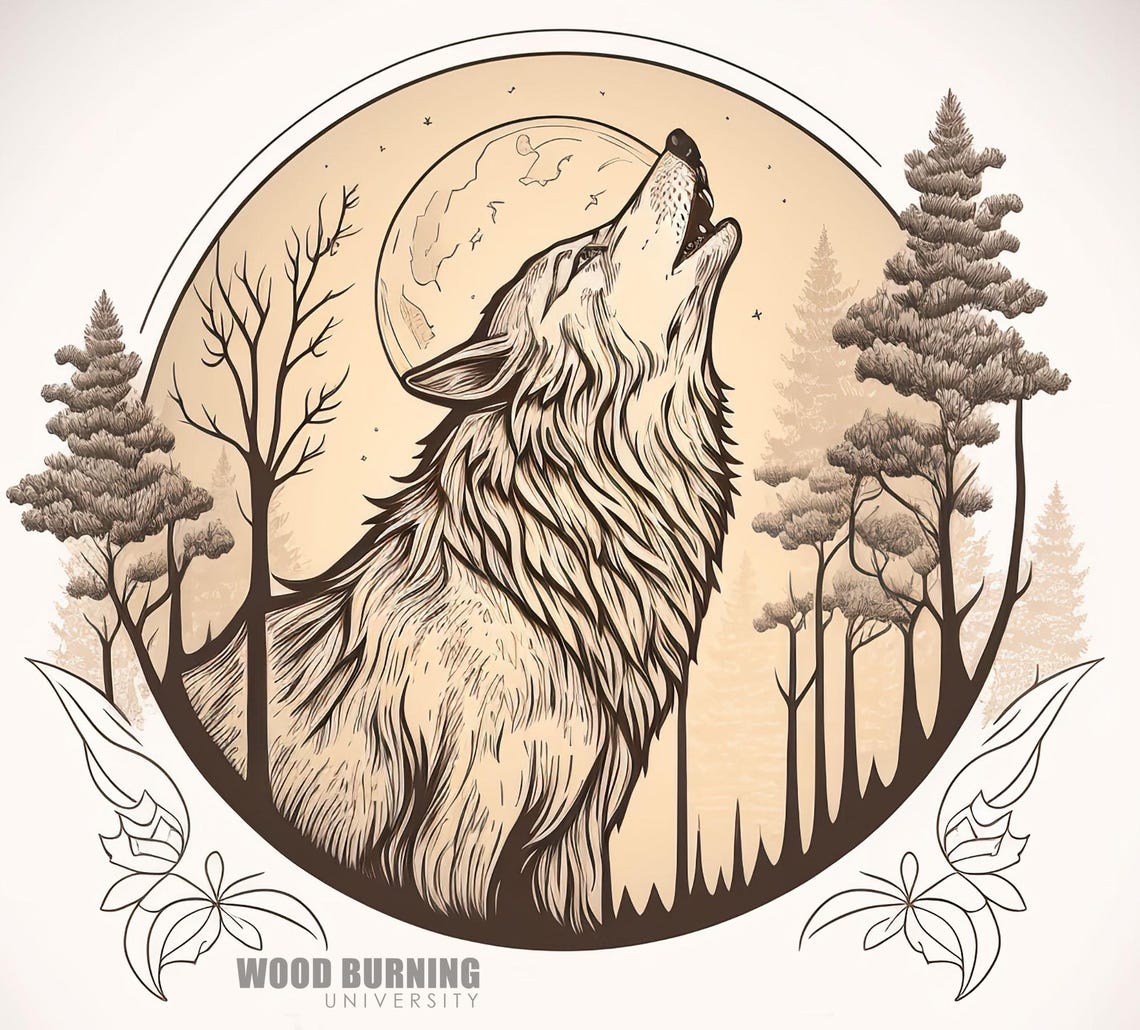 Howling Wolf Wood Burning Pattern – Printable Pyrography Design ...