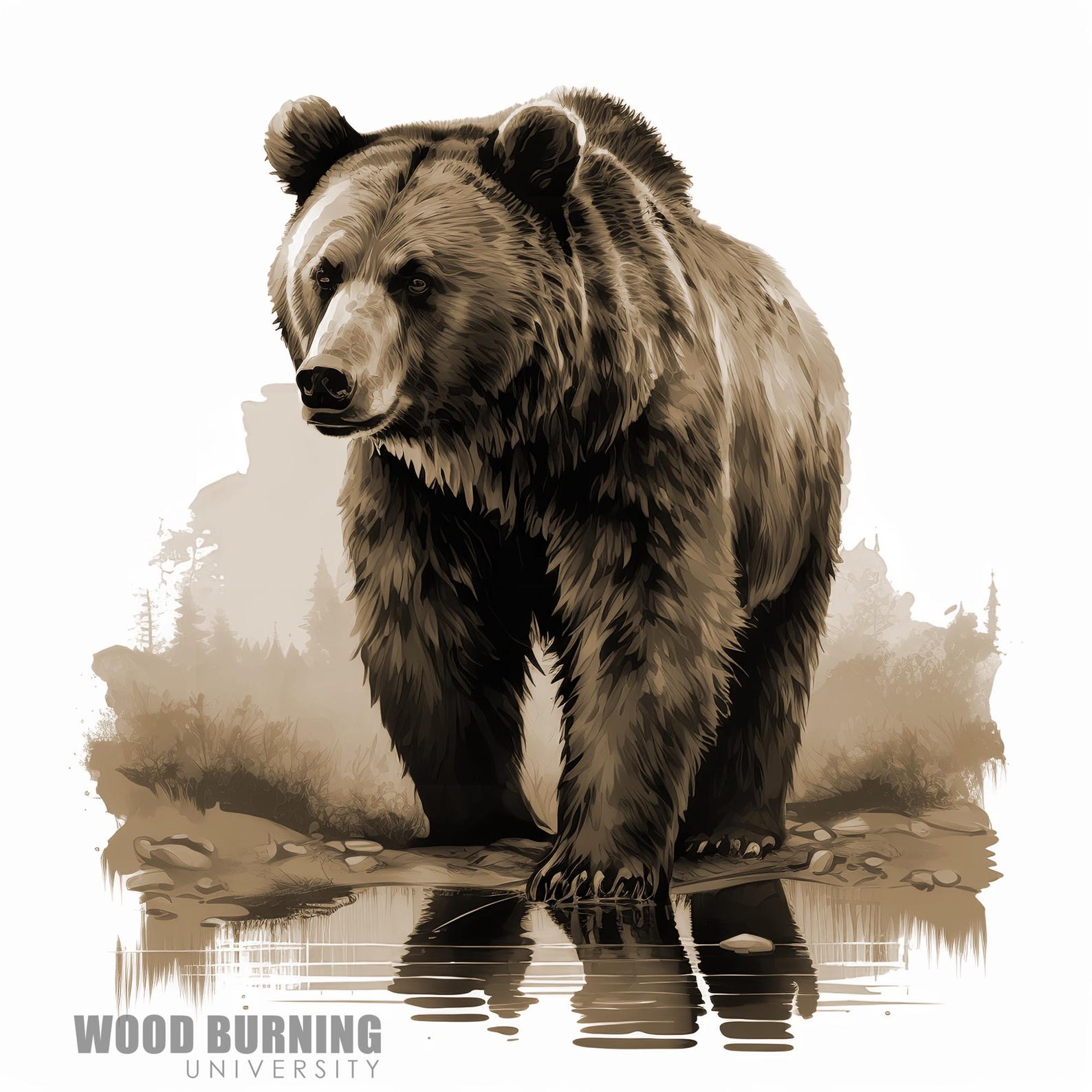 Bear Wood Burning Pattern – Realistic Pyrography Design, Wildlife Art ...