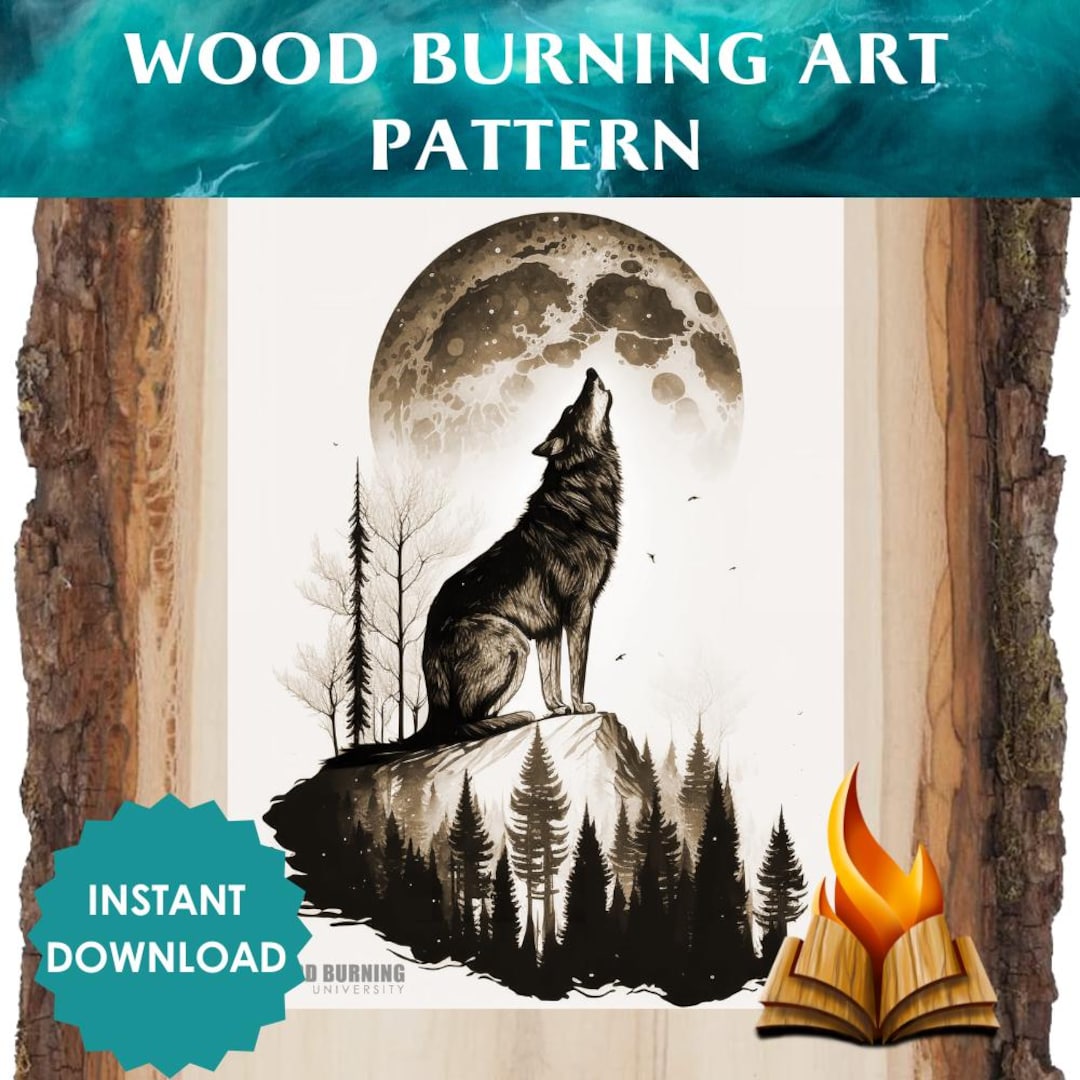 Howling Wolf Wood Burning Pattern – Moonlit Forest Pyrography Design ...