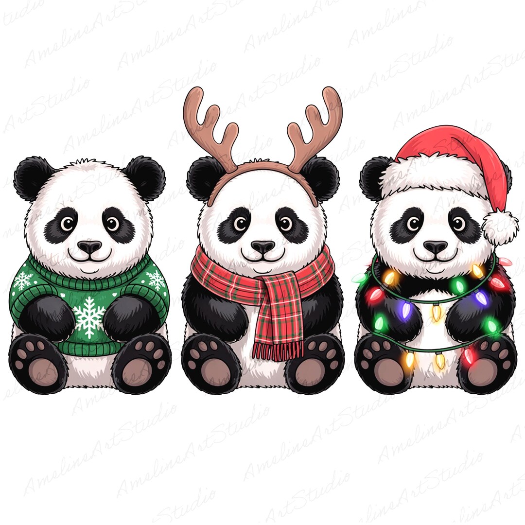 Funny Christmas Panda Trio PNG, Holiday Clipart (digital Download) - Etsy