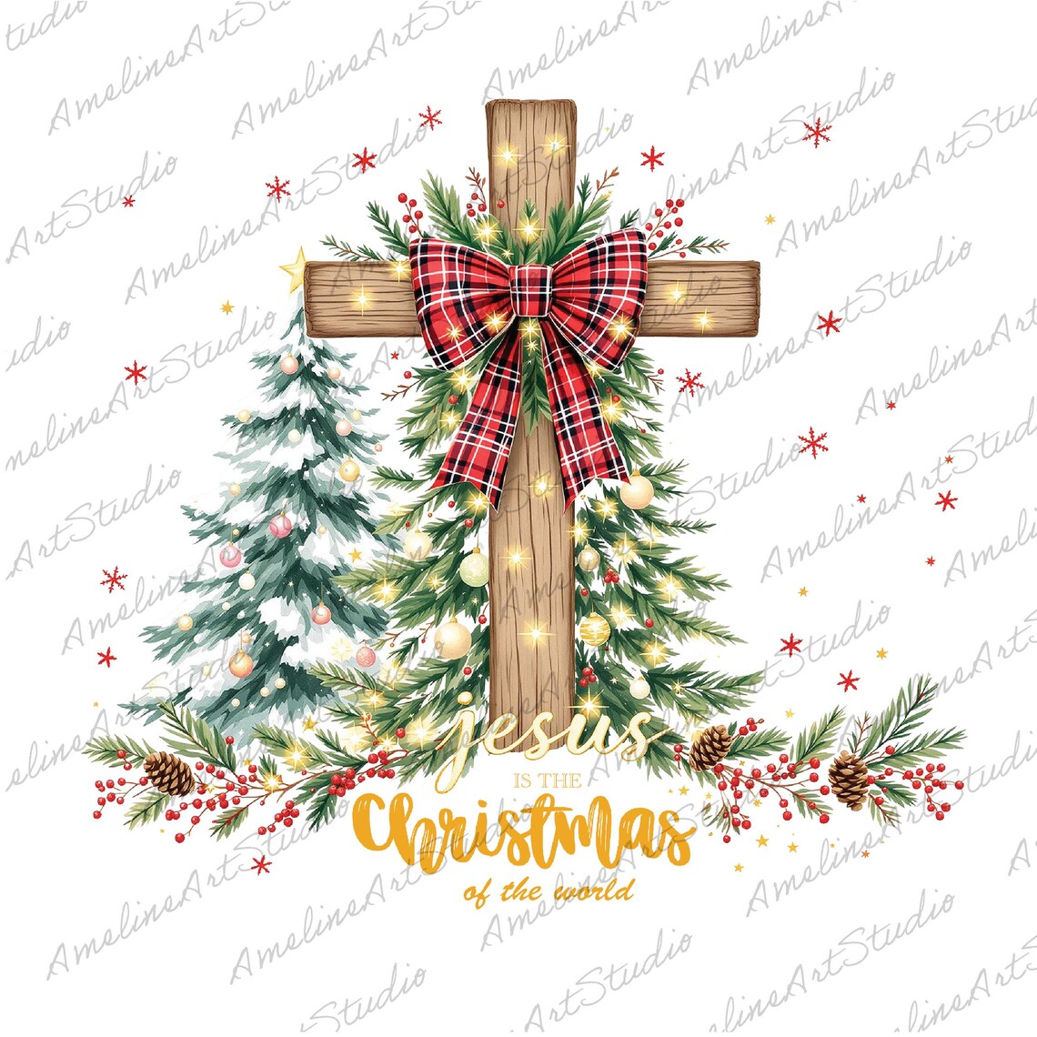 Rustic Jesus Christmas Cross PNG, Christian Holiday Design (digital ...