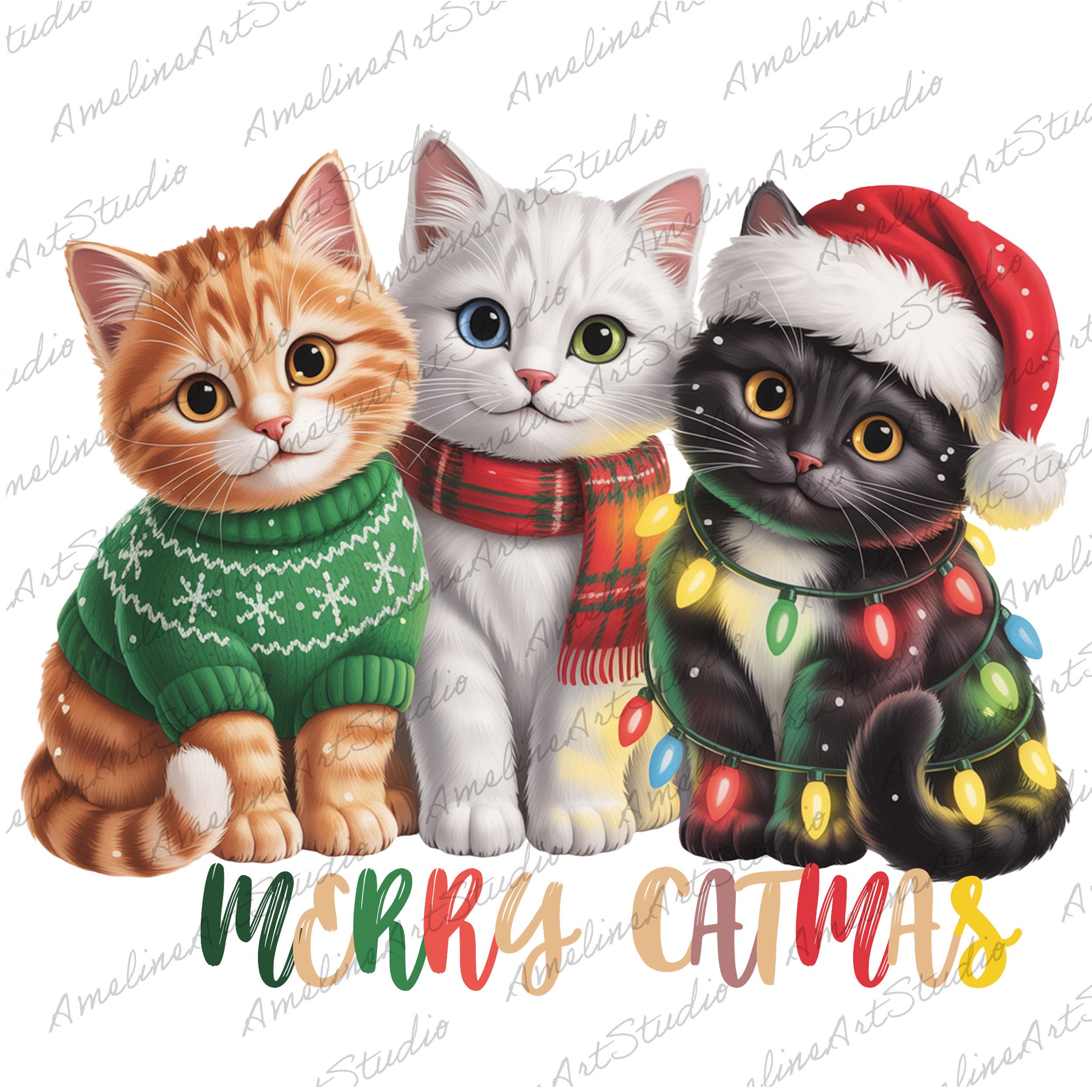 Merry Catmas PNG, Christmas Cats Clipart, Holiday Cat Lover Gift ...