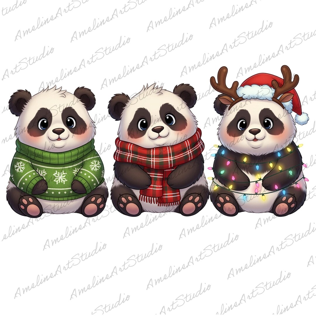 Christmas Panda Trio Clipart With Sweaters, Scarf and Lights PNG - Etsy