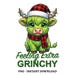 Grinchy Highland Cow PNG, Christmas Lights, Plaid Santa Hat (digital ...