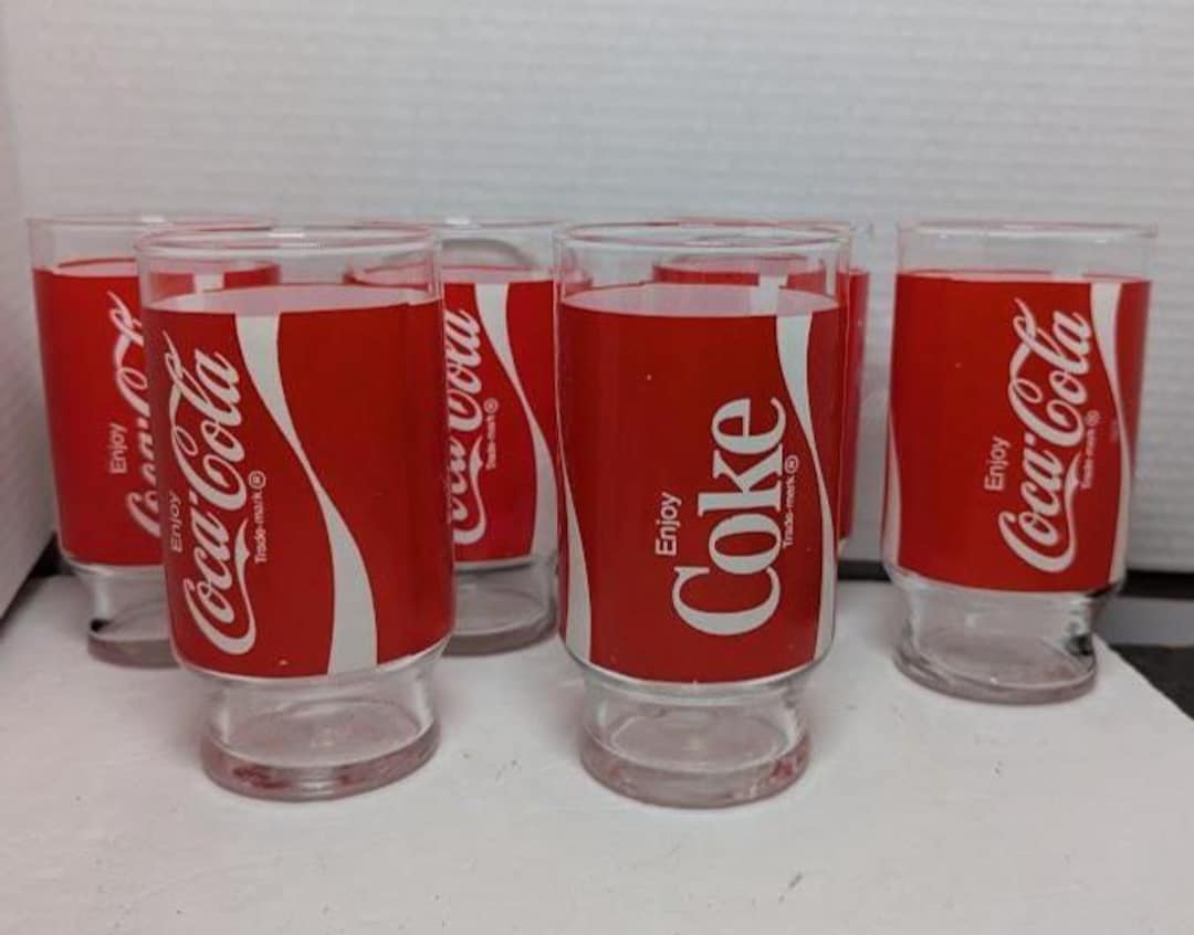 Vintage Coca Cola "enjoy Coca-cola" Glass 12oz Pedestal Bottom Coke Set ...