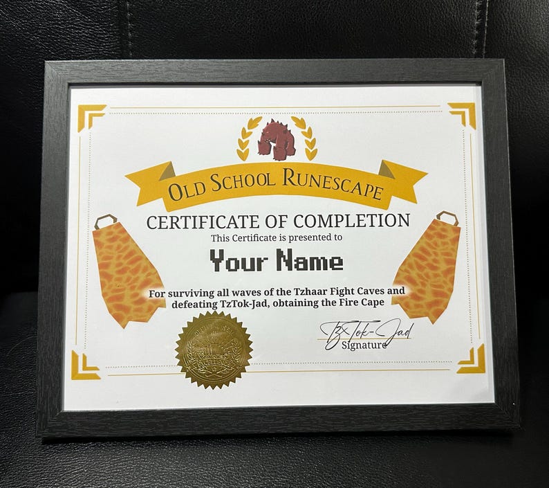 OSRS Old School Runescape Custom Award Certificate Fire Cape - Etsy