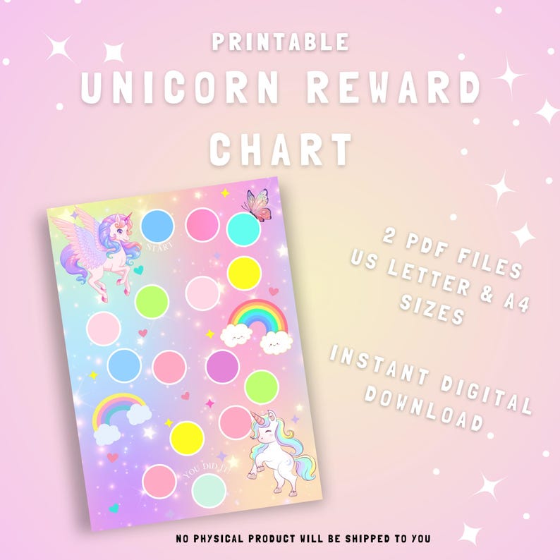 Printable Unicorn Reward Chart: Kids Motivation, Rainbow Design (PDF ...