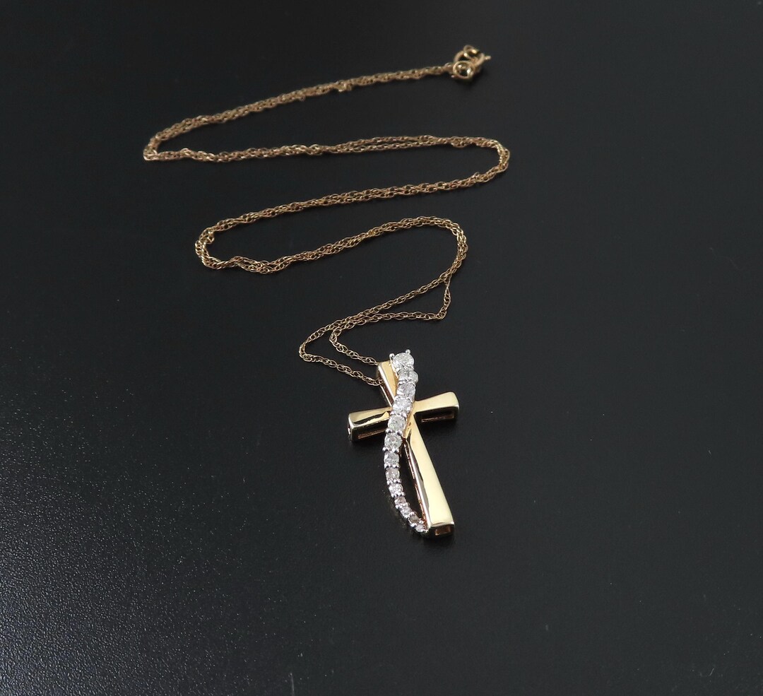 10k Yellow Gold Cross Pendant, 10K Gold Diamond Cross Necklace, Diamond ...