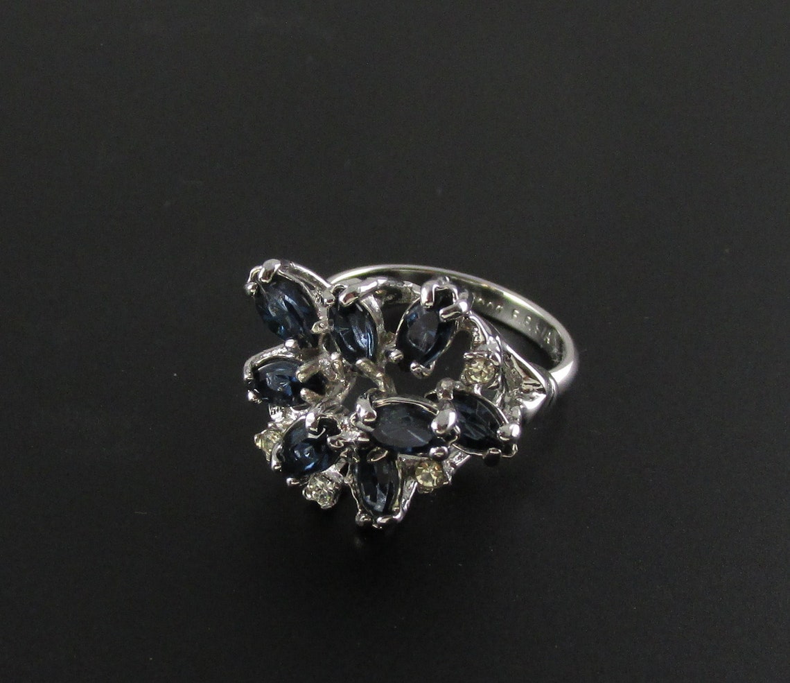 Blue Rhinestone Ring Faux Sapphire Ring Cluster Ring | Etsy