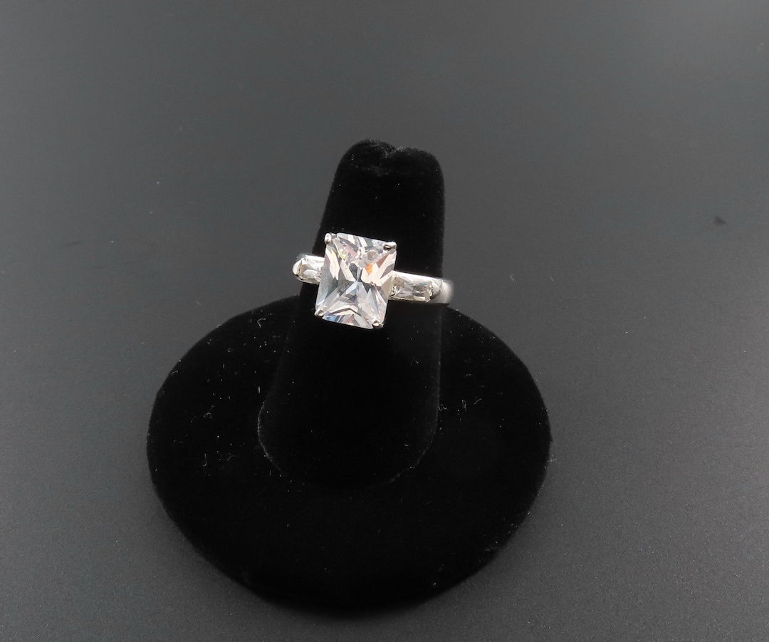 Sterling Silver Ring, Cocktail Ring, Faux Diamond Ring, Size 6.25 Ring ...