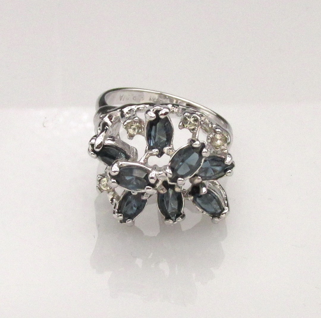Blue Rhinestone Ring, Faux Sapphire Ring, Cluster Ring, Cocktail Ring ...