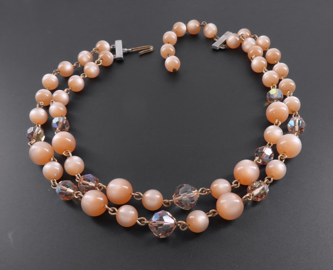 Pink Bead Necklace, Beige Bead Necklace, Tan Bead Necklace, Neutral ...