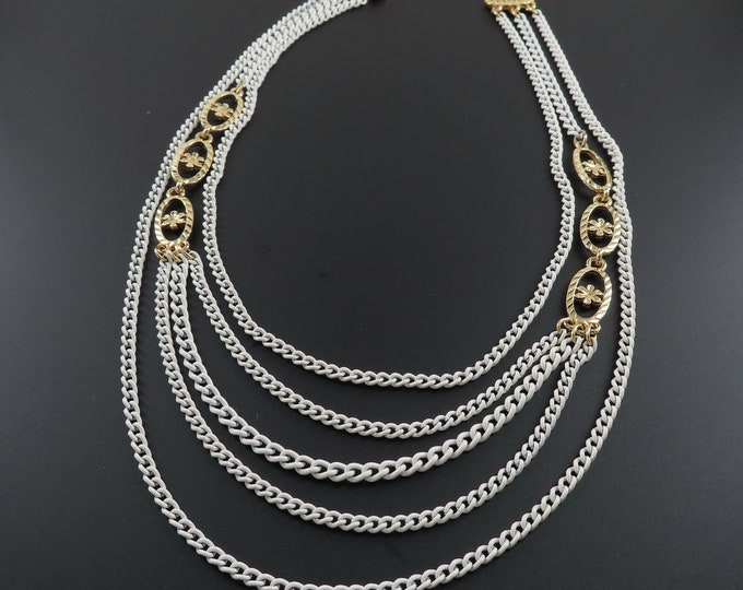 Monet White Chain Necklace, Layered Chain Necklace, Enameled Chain ...