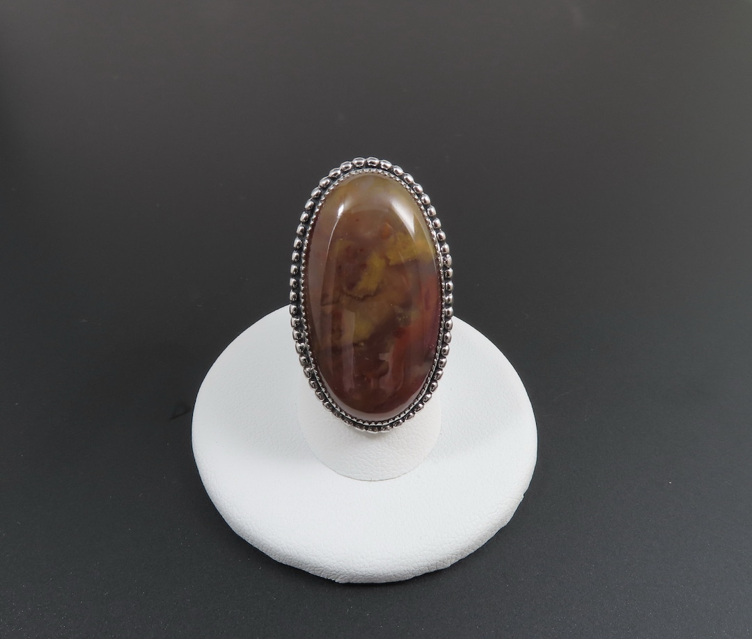 Sterling Silver Agate Ring, Size 7 Ring, Large Ring, Statement Ring ...