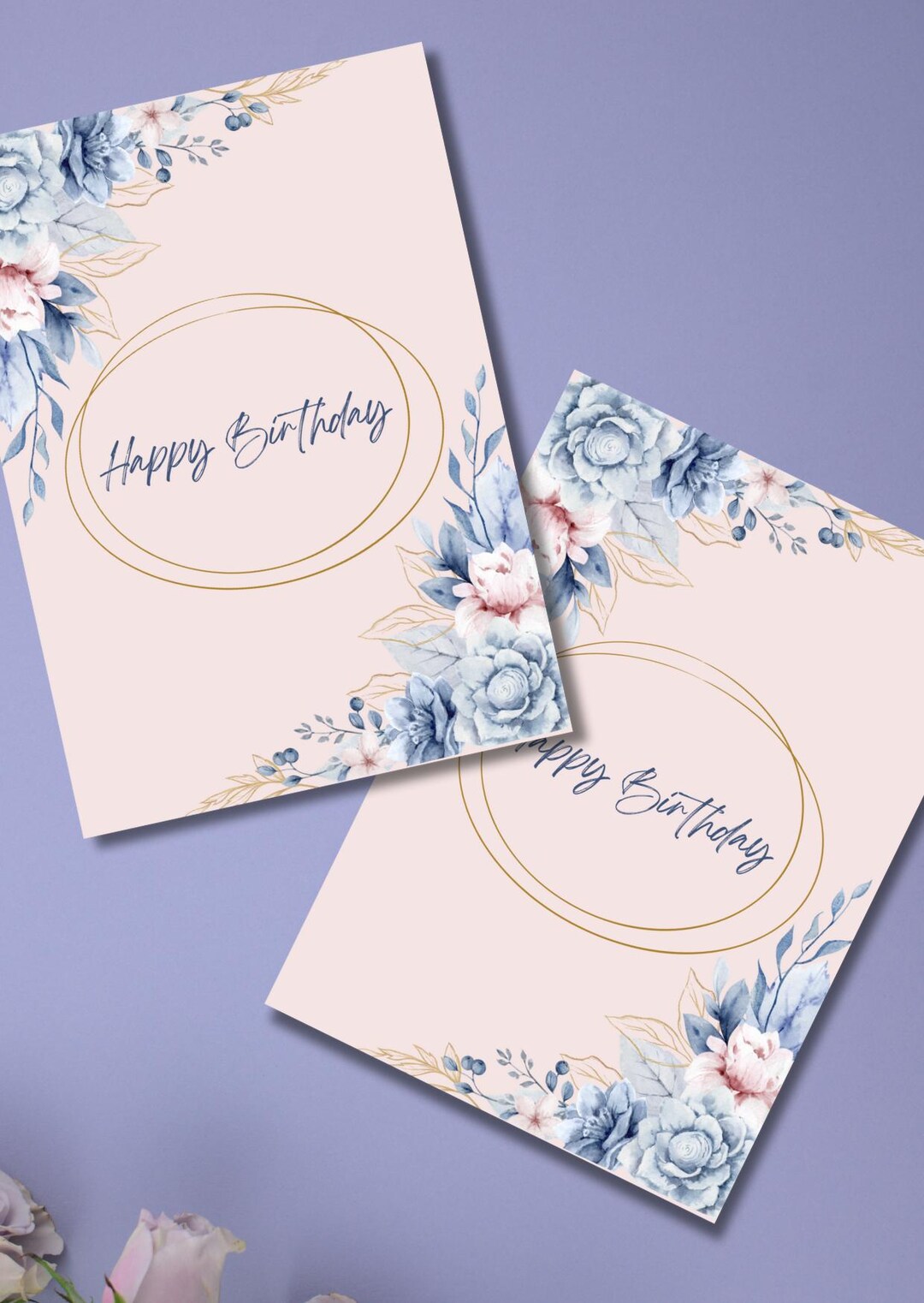 Editable Birthday Card, Canva Template, Blue Flower Design - Etsy