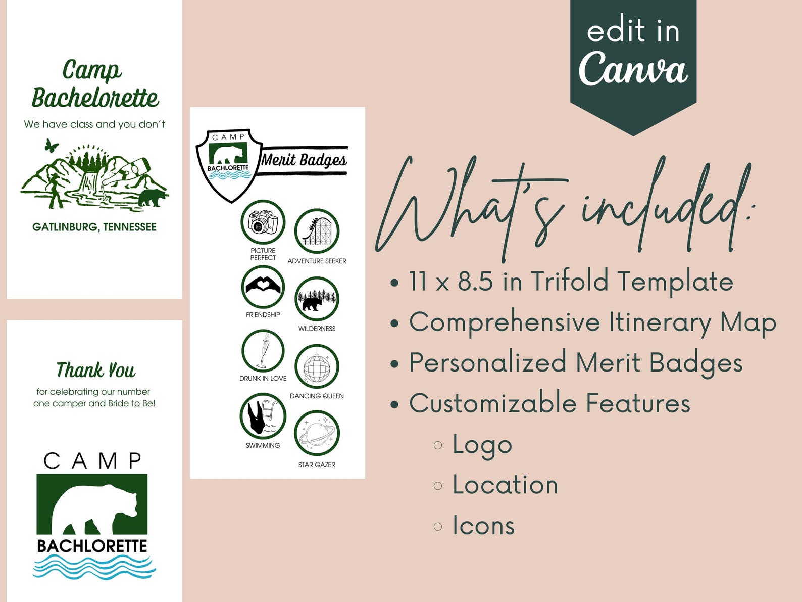 Custom Camp-themed Bachelorette Adventure Map Itinerary | Personalized ...