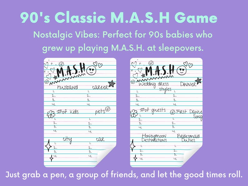 Customizable 90s MASH Game: Retro Fortune Teller (digital Download) - Etsy
