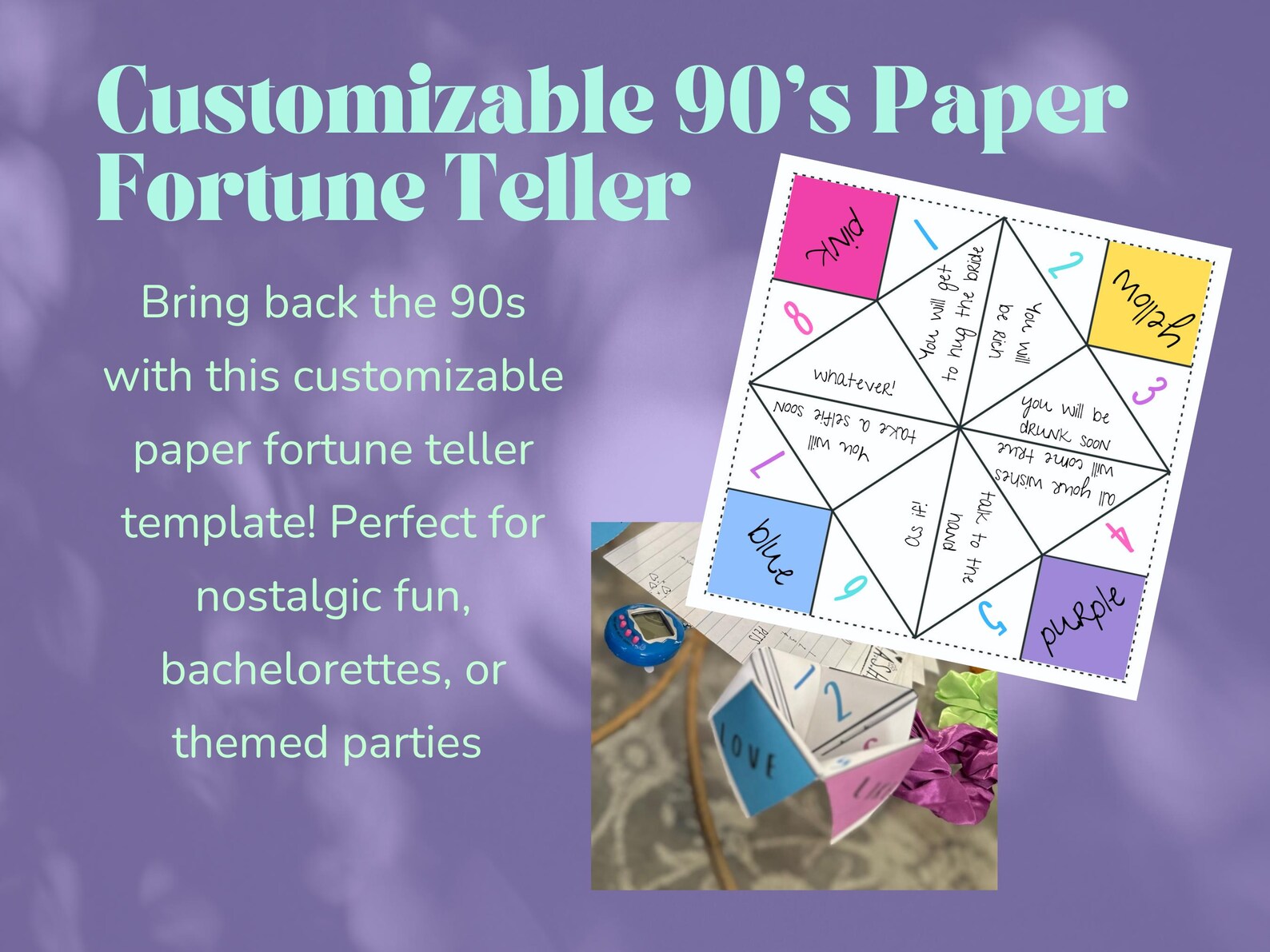 Customizable 90s Fortune Teller Template: Retro Party Game (digital ...