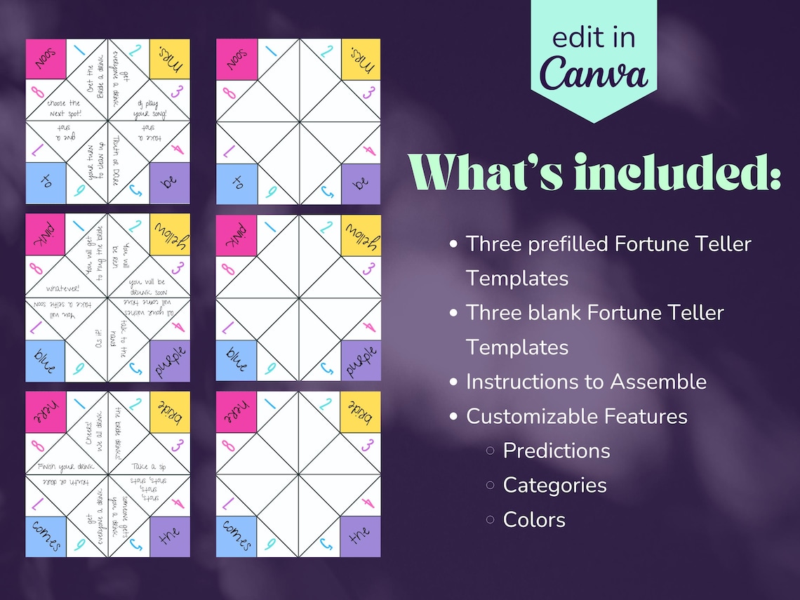 Customizable 90s Fortune Teller Template: Retro Party Game (digital ...