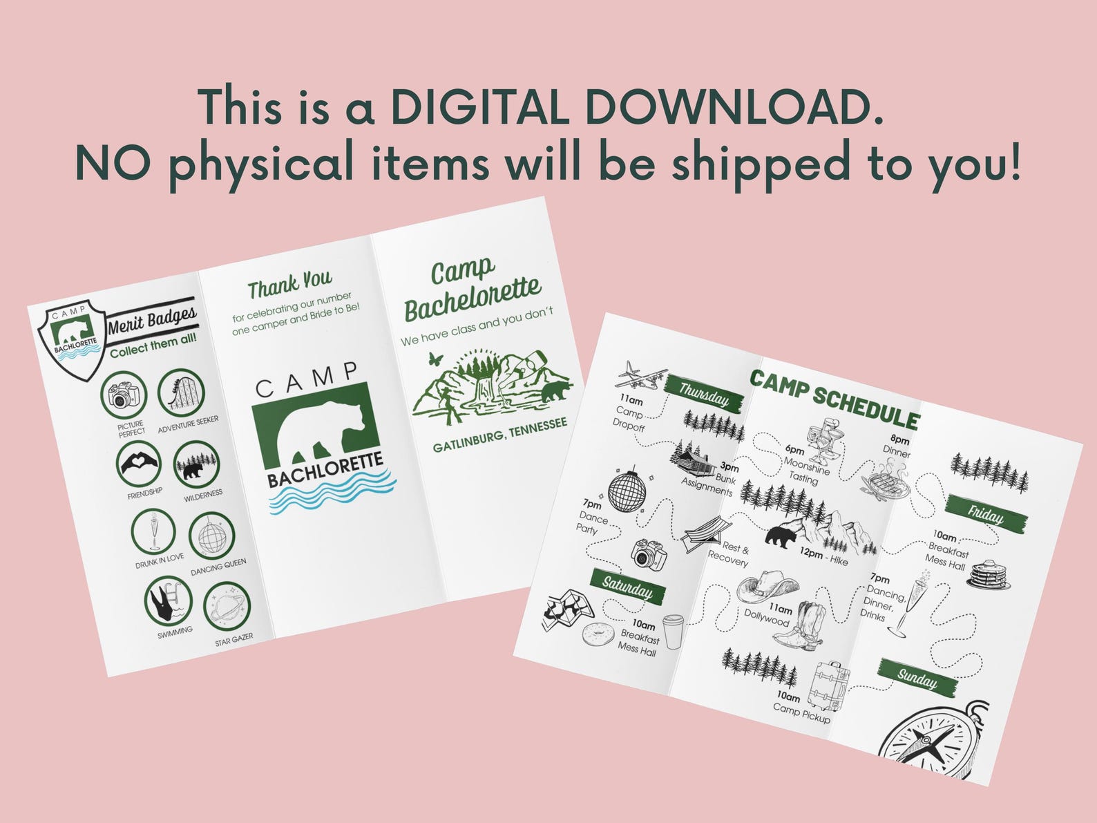 Custom Camp-themed Bachelorette Adventure Map Itinerary | Personalized ...