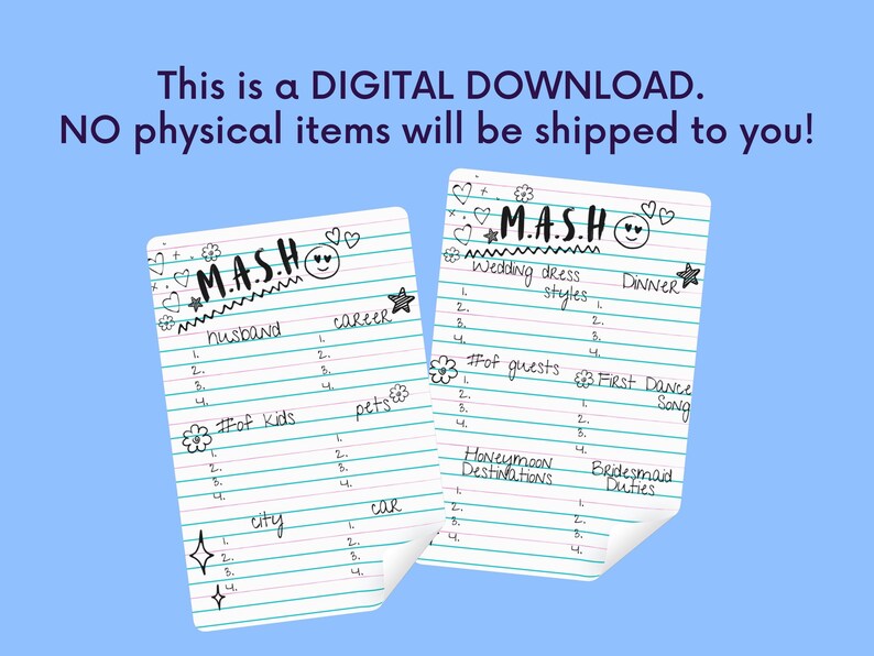 Customizable 90's M.A.S.H. Game Printable – Retro Nostalgic Fun ...