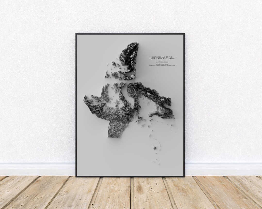 Elevation Map of Nunavut – Black & White Topographic Map Print | Canada ...