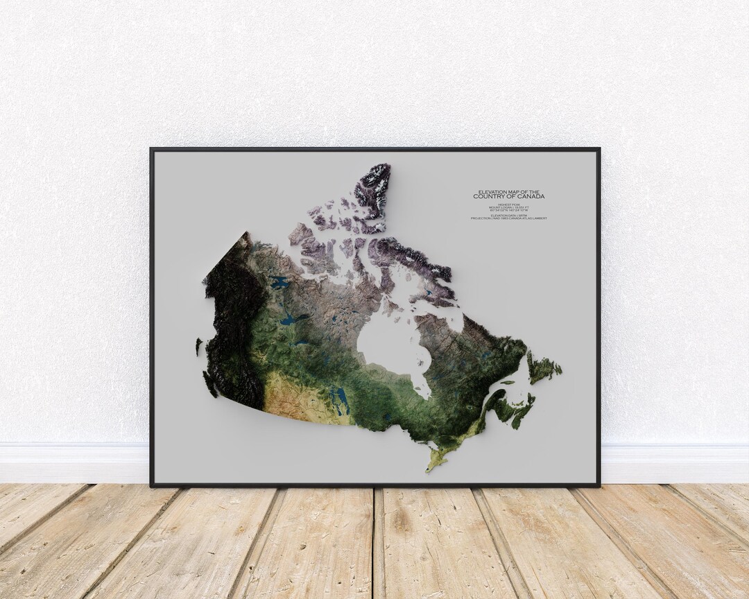 Elevation Map of Canada – Natural Earth Color Topographic Map Print ...