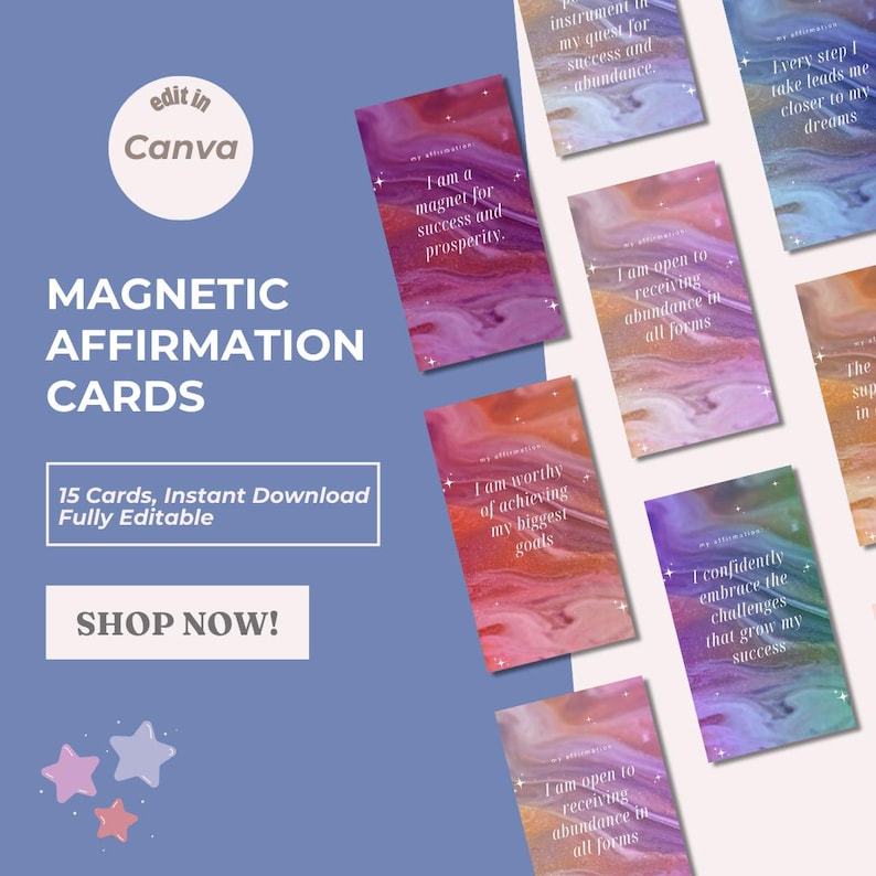 Editable Affirmation Cards Canva Template, PLR Resell Rights, Mindset ...