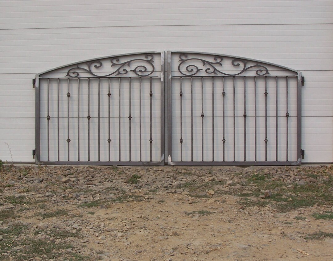 Ornamental Iron Driveway Gate Scrolls Cast Iron Collars Double Swing - Etsy