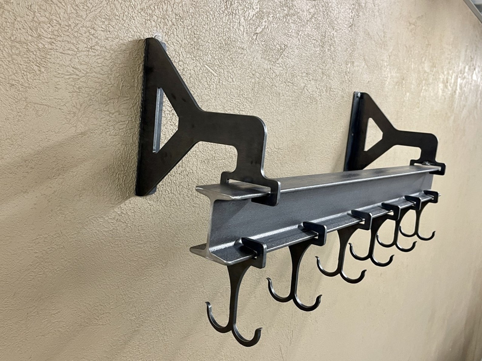Wall Mount Industrial Steel I Beam Pot Rack Heavy Duty Double Sliding ...