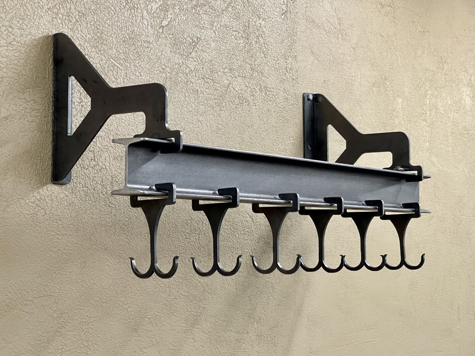 Wall Mount Industrial Steel I Beam Pot Rack Heavy Duty Double Sliding ...