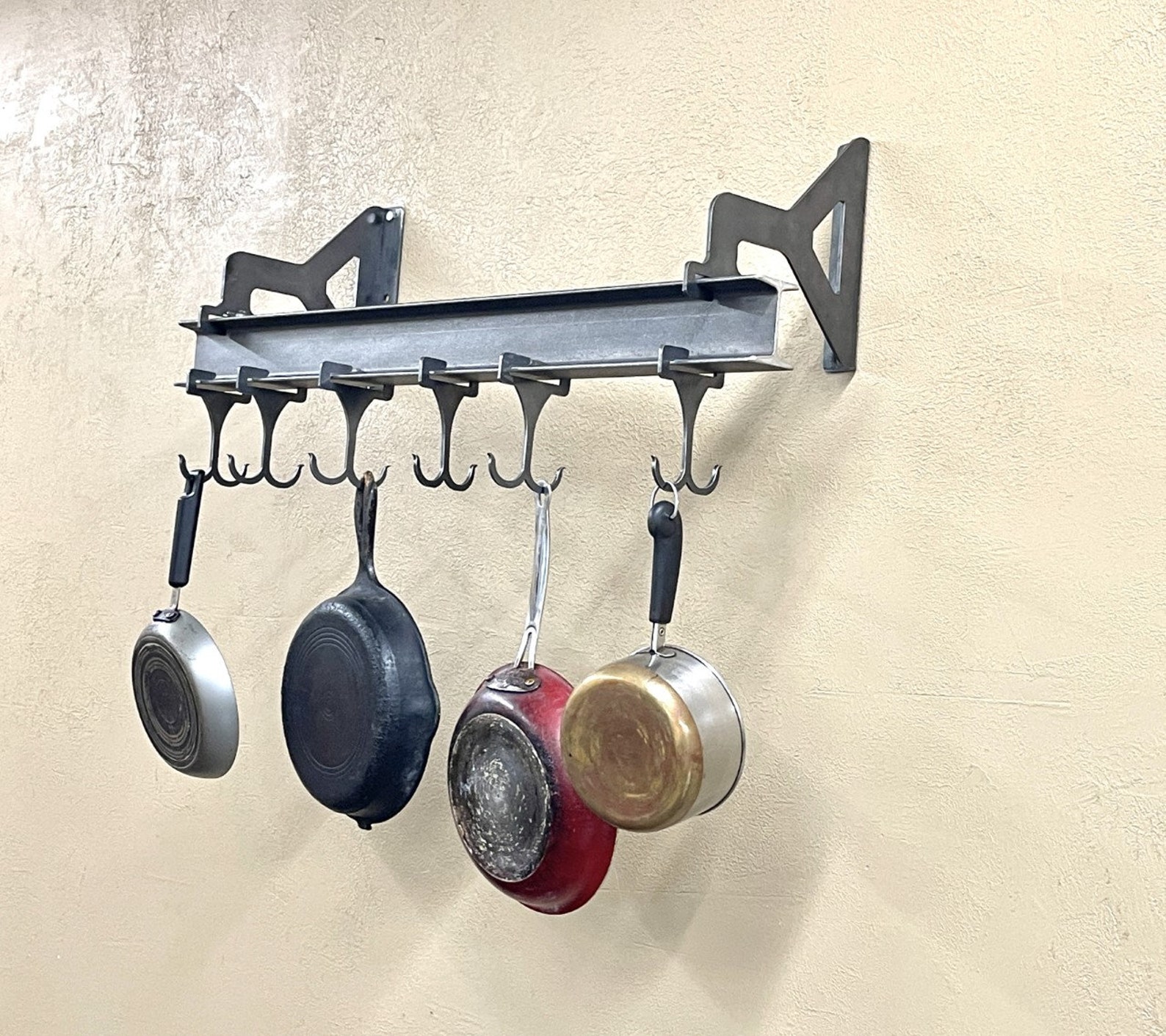 Wall Mount Industrial Steel I Beam Pot Rack Heavy Duty Double Sliding ...