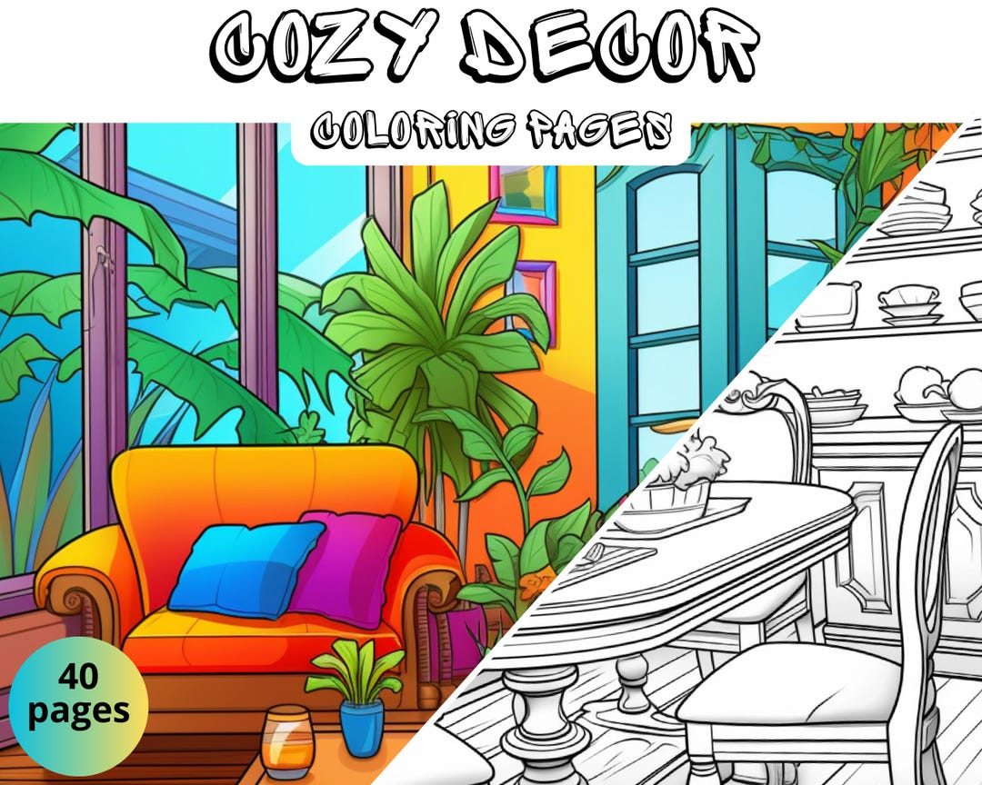 Interior Design Coloring Pages: 40 Home Decor Illustrations (digital ...