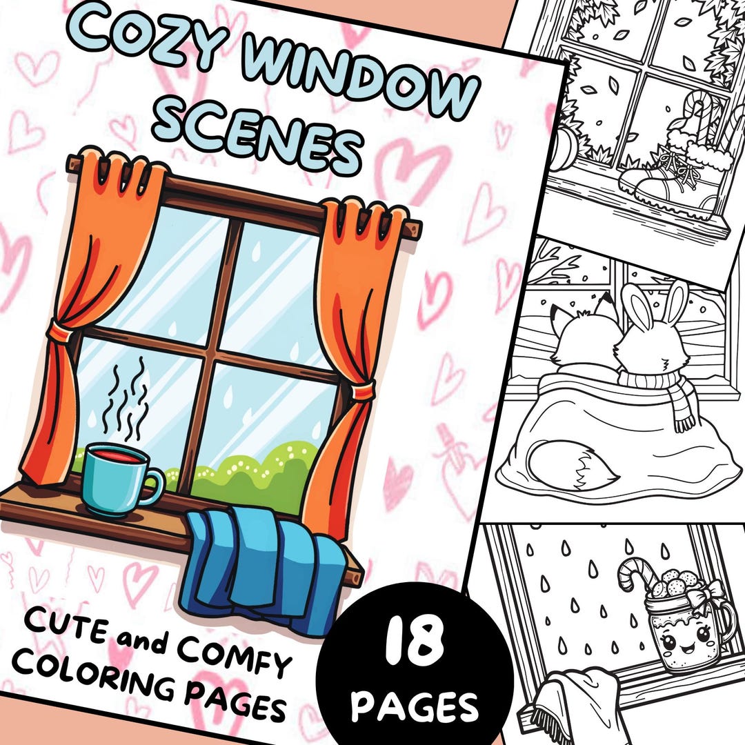 Cute Window Scenes Coloring Pages for Adults 18 Printable Pdfs for ...