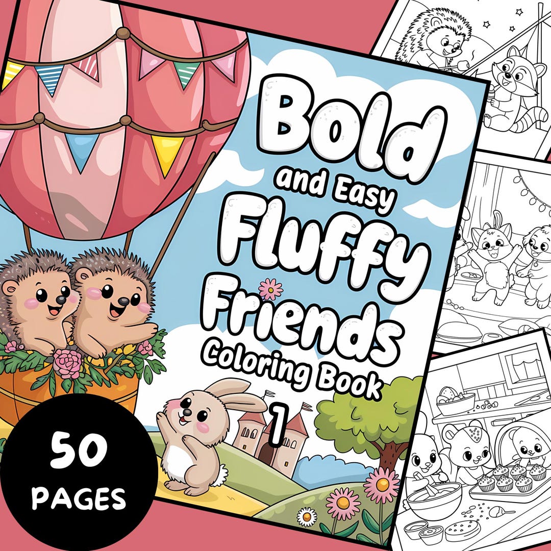Fluffy Friends Coloring Book: Bold & Easy Animal Designs (digital ...