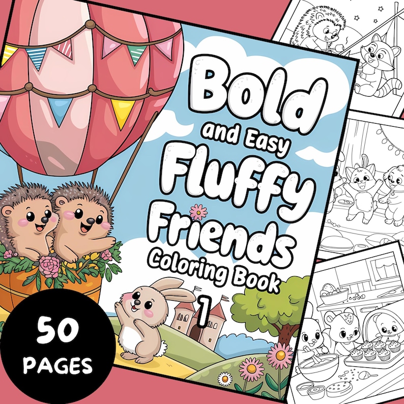 Fluffy Friends Coloring Book: Bold & Easy Animal Designs (digital ...