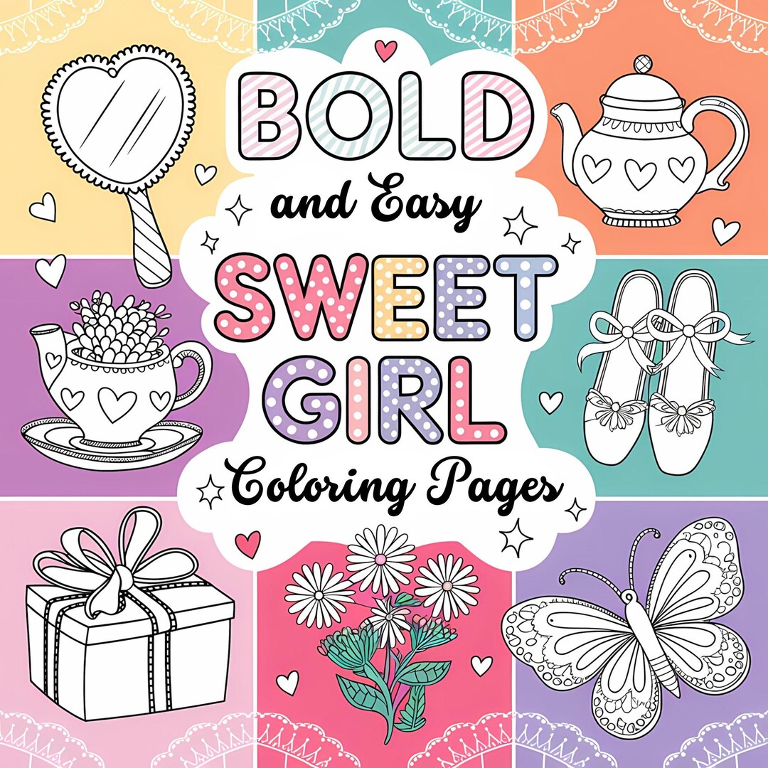 Bold and Easy Sweet Girl Coloring Pages,printable Pdf,instant Download ...
