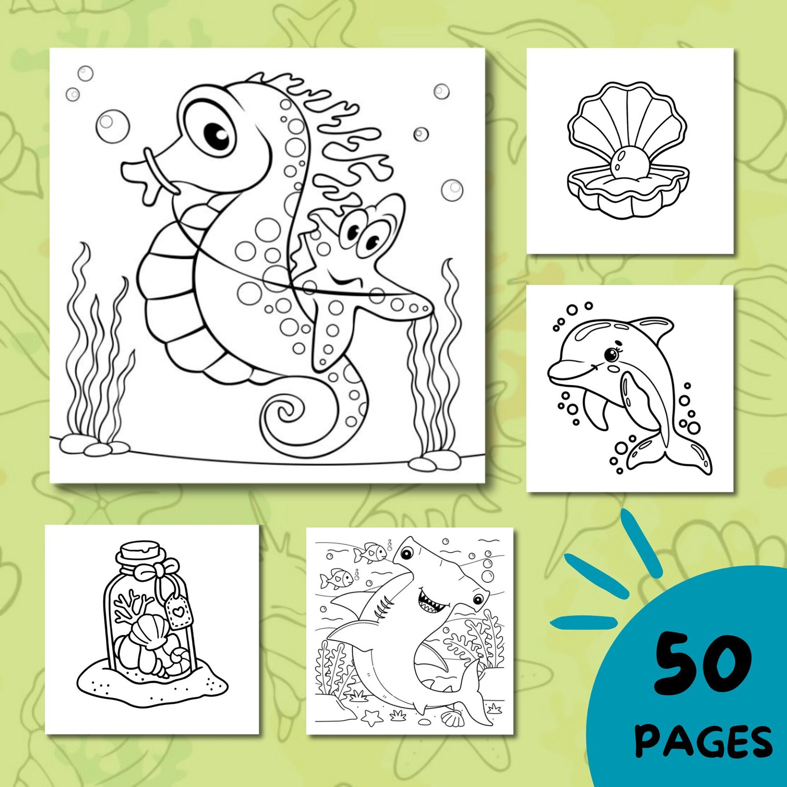 Sea Animal Coloring Book: 50 Unique Ocean Life Designs (PDF) - Etsy