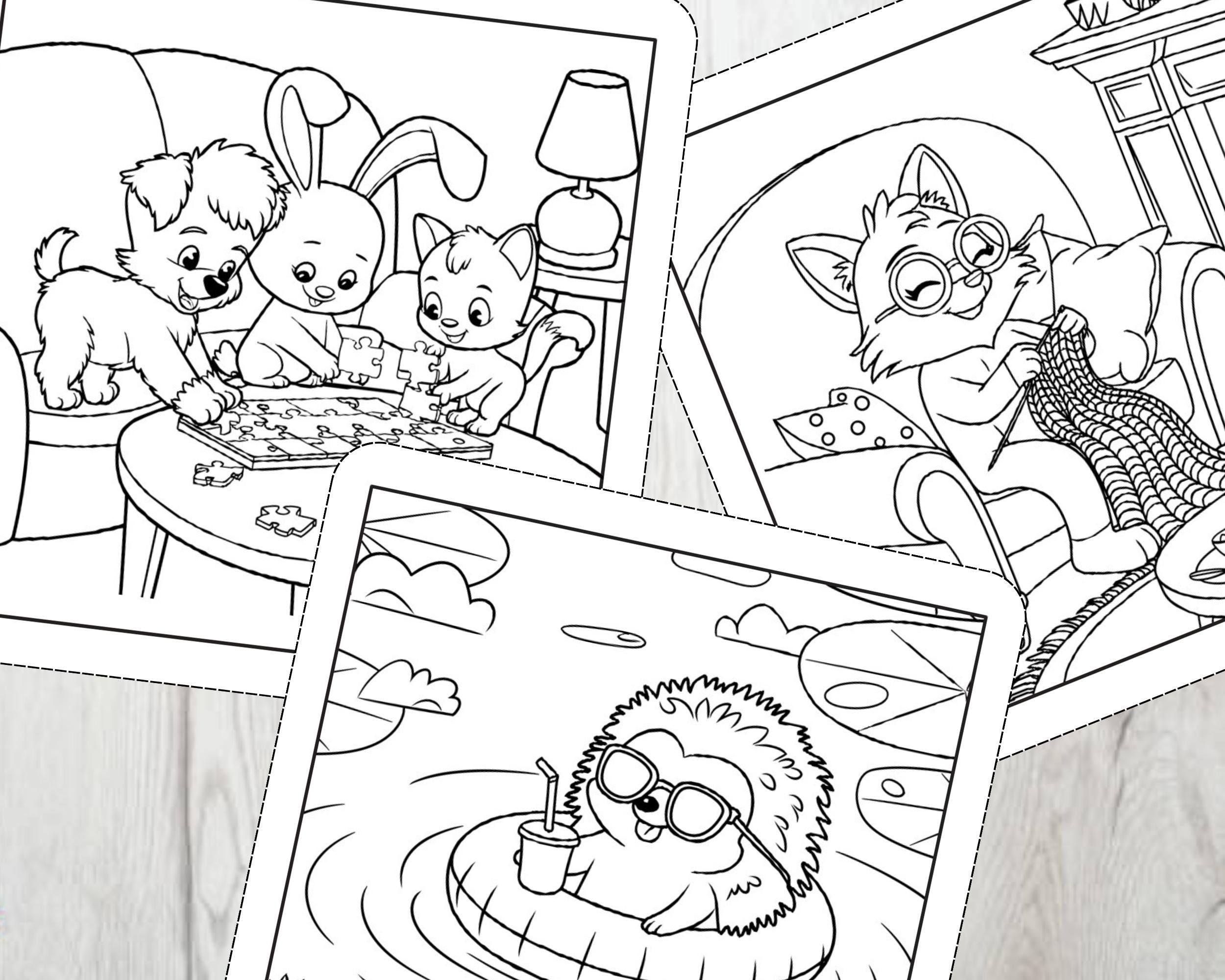 Fluffy Friends Coloring Book: Bold & Easy Animal Designs (digital ...