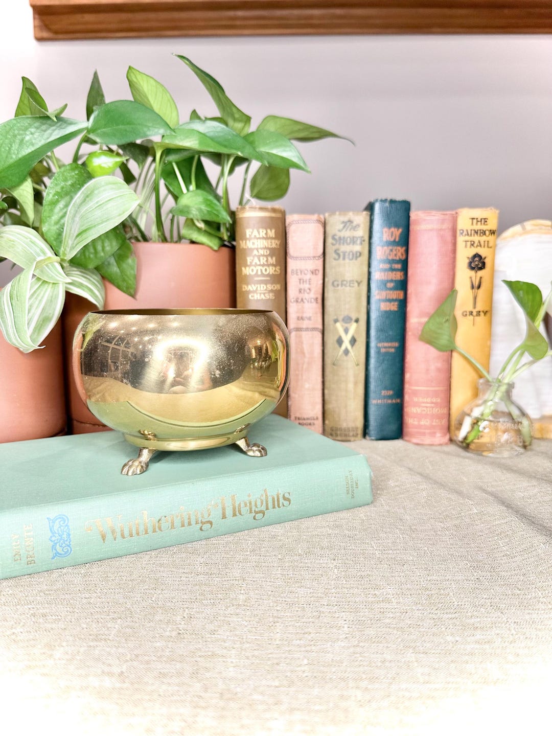 Vintage Small Brass Paw Claw Footed Bowl, Planter, Bookshelf Decor ...