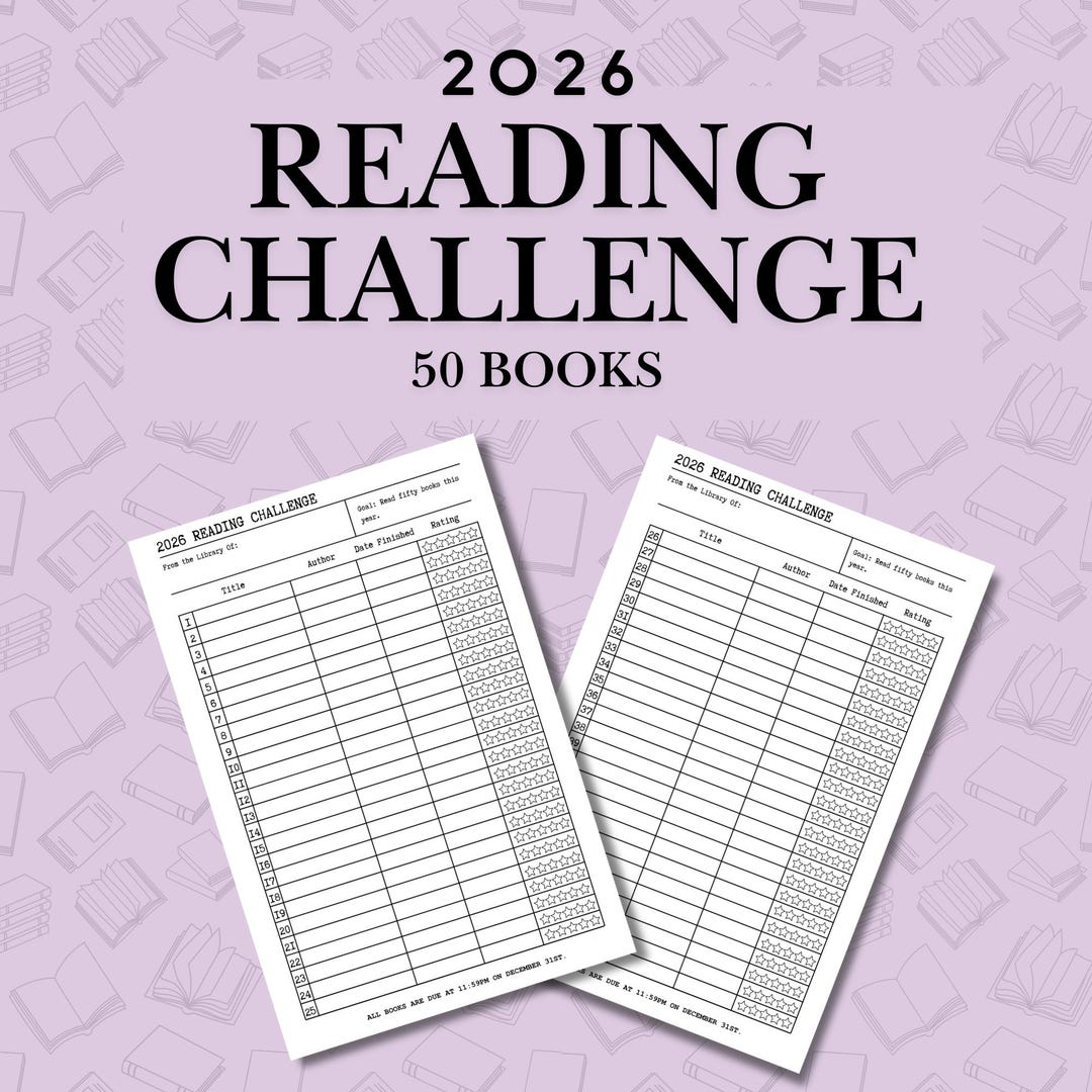 Printable 2026 Reading Goal Bookmark - 50 Books - Etsy