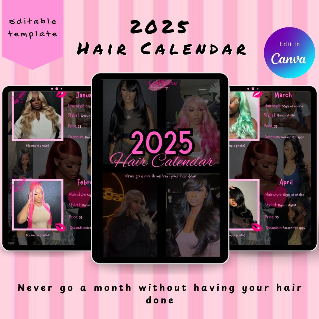 2025 Hair Calendar | Hair Planner | Hair Calendar | Canva Template ...