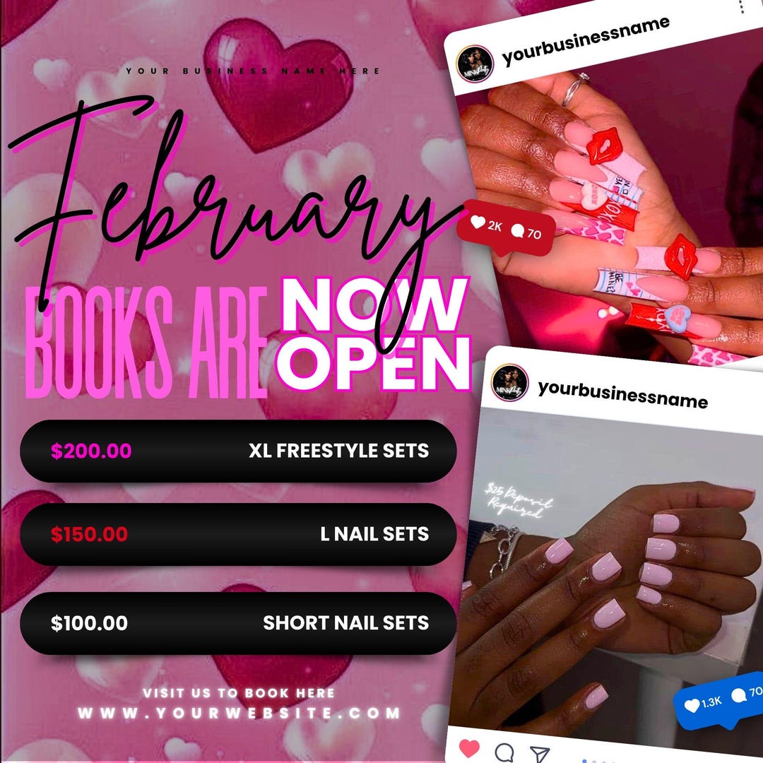 February Booking Flyer Template | Valentine Day Booking Flyer | Nail ...