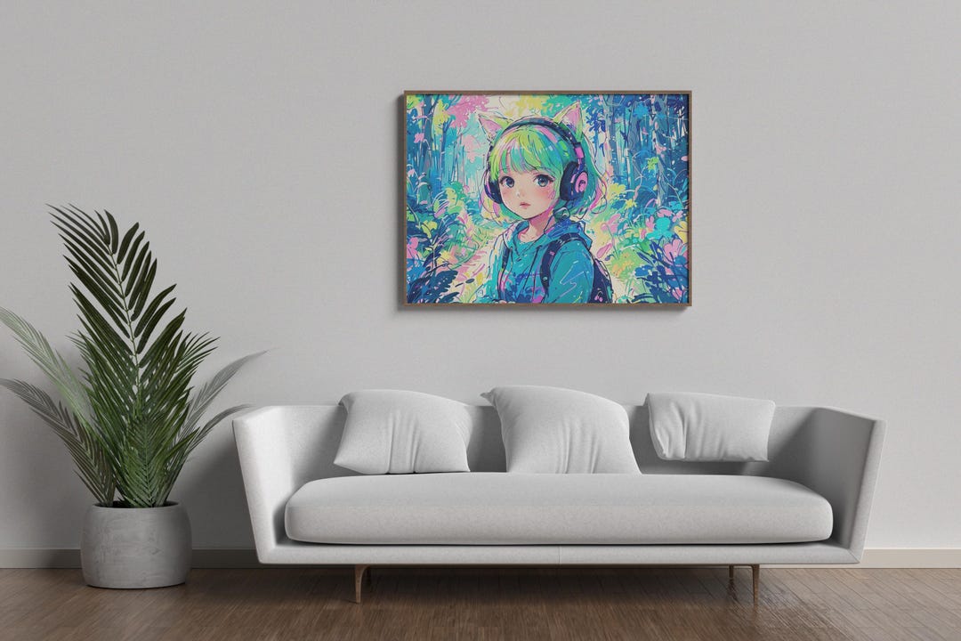 Cute Girl - Colorful Anime Poster, Digital Wall Art, Pastel Decor ...