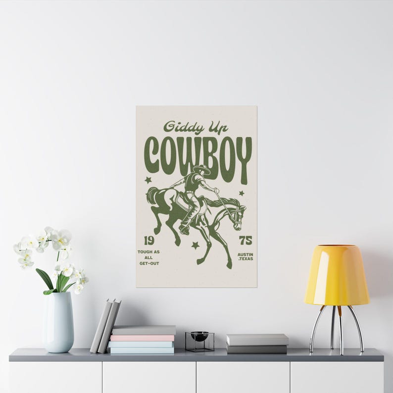 Vintage Cowboy Poster Art, Western Decor, Giddy up Cowboy Wall Art ...