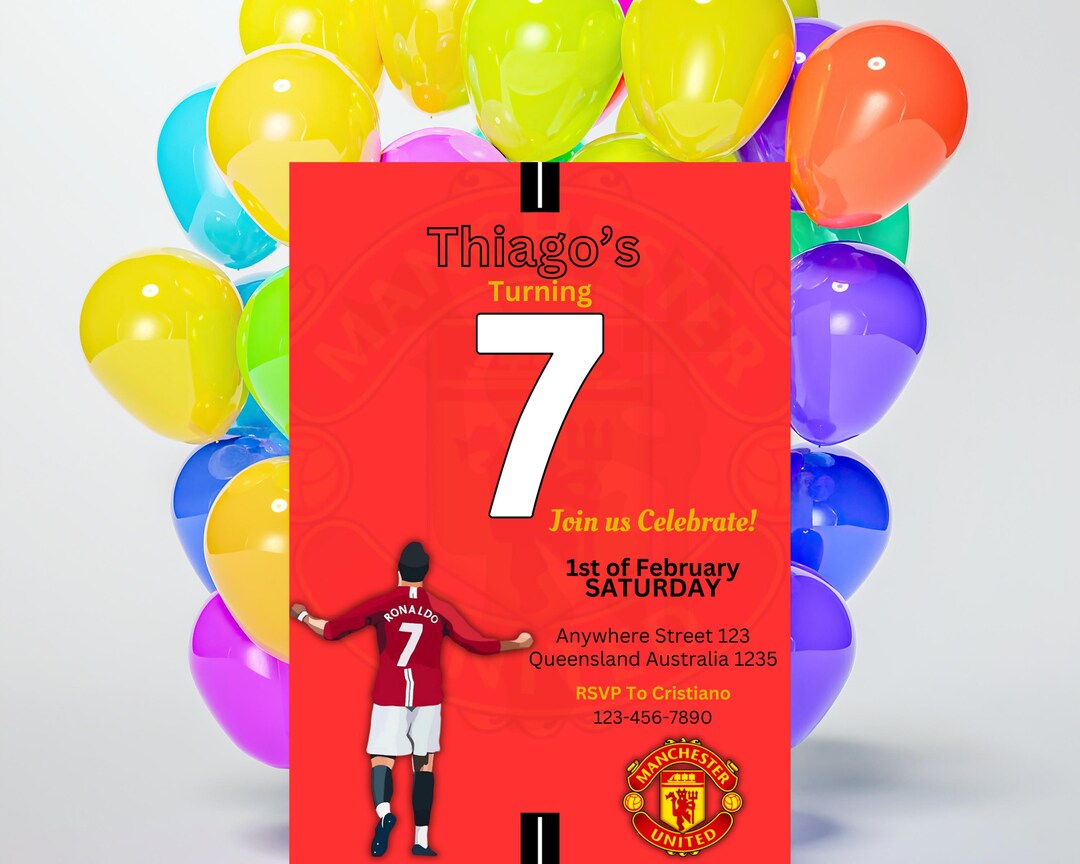 Ronaldo Birthday Invitation, Manchester United Theme (digital Download ...